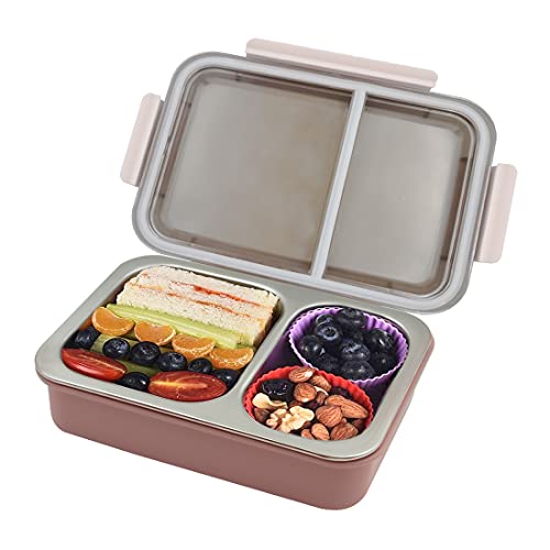 Inroserm Stainless Steel Bento Box For Adults and Kids 2 Compartments Lunch Box Leakproof Pink