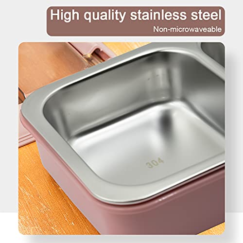 Inroserm Stainless Steel Bento Box For Adults and Kids 2 Compartments Lunch Box Leakproof Pink