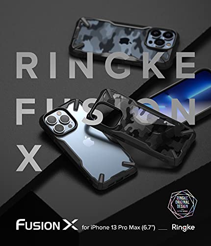 Ringke Fusion-X Compatible with iPhone 13 Pro Max Case, Camouflage Design Hard Back Heavy Duty Shockproof Advanced Protective TPU Bumper Phone Cover - Camo Black