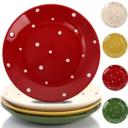 AVLA Ceramic Dessert Plates Set of 4, 8 Inches Porcelain Salad Serving Plates, Appetizer Plates for Steak, Pizza, Snack, Small Dinner Plates for Party, Restaurant, Home, Dishwasher and Microwave Safe