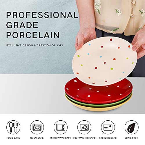 AVLA Ceramic Dessert Plates Set of 4, 8 Inches Porcelain Salad Serving Plates, Appetizer Plates for Steak, Pizza, Snack, Small Dinner Plates for Party, Restaurant, Home, Dishwasher and Microwave Safe