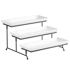 gomakren 3 tier serving trays stand porcelain serving platters 12 inch white serving plates dinner platters for appetizer snack fruit cup cake server tray display serving dishes for entertaining