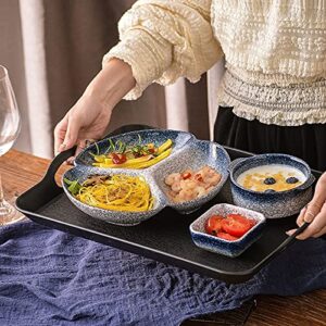 LEEHOWA 3 Pack 16” Plastic Tray with Handles Rectangle Serving Set, Breakfast Trays Handles, Restaurant Set for Food, Waterproof and Non Slip Tray(Black Wood Grain)