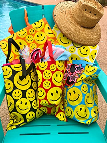 Funiverse Bulk 25 Pack of Happy Smile Face Reusable Shopping Totes or Gift Bags