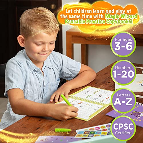 Magic Practice Copybook for Kids Ages 3-6- Handwriting Practice for Kids Reusable Tracing Groovebook for Kindergarten, Preschoolers- Letter Writing, Drawing (2 Books with Pens, Stickers, Knapsack)