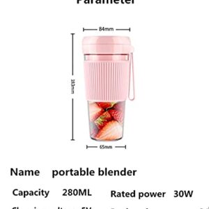 Portable Blender Cordless Smoothies and Shakes Detachable Personal Size Juicer cup with USB Rechargeable four Blades Fruit Mixing Machine 10oz Travel Mini Mixer Handheld Blender for Sports Gym pink (pink)