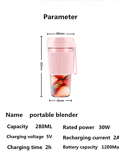 Portable Blender Cordless Smoothies and Shakes Detachable Personal Size Juicer cup with USB Rechargeable four Blades Fruit Mixing Machine 10oz Travel Mini Mixer Handheld Blender for Sports Gym pink (pink)