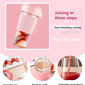 Portable Blender Cordless Smoothies and Shakes Detachable Personal Size Juicer cup with USB Rechargeable four Blades Fruit Mixing Machine 10oz Travel Mini Mixer Handheld Blender for Sports Gym pink (pink)