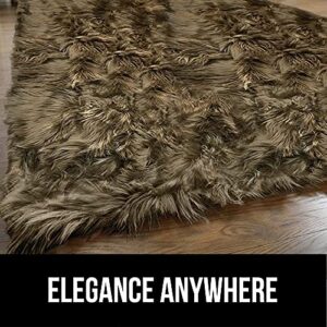 Gorilla Grip Faux Fur Rectangle Area Rug and Faux Fur Sheepskin Area Rug, Both in Brown Color, Both in Size 5x7, 2 Item Bundle