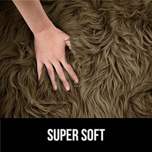 Gorilla Grip Faux Fur Rectangle Area Rug and Faux Fur Sheepskin Area Rug, Both in Brown Color, Both in Size 5x7, 2 Item Bundle