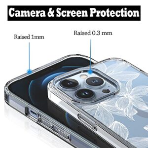 RANZ iPhone 13 Pro Max Case, Anti-Scratch Shockproof Series Clear Hard PC+ TPU Bumper Protective Cover Case for iPhone 13 Pro Max (6.7") - White Flower