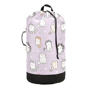 keepreal cute cat laundry backpack bag, large laundry bag with adjustable straps, portable backpack laundry bag for college dorm, apartment, laundromat