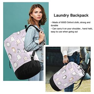 KEEPREAL Cute Cat Laundry Backpack Bag, Large Laundry Bag with Adjustable Straps, Portable Backpack Laundry Bag for College Dorm, Apartment, Laundromat