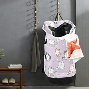 KEEPREAL Cute Cat Laundry Backpack Bag, Large Laundry Bag with Adjustable Straps, Portable Backpack Laundry Bag for College Dorm, Apartment, Laundromat