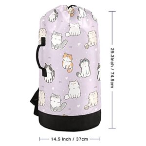 KEEPREAL Cute Cat Laundry Backpack Bag, Large Laundry Bag with Adjustable Straps, Portable Backpack Laundry Bag for College Dorm, Apartment, Laundromat