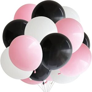 ansomo black and pink 12 inch latex balloons birthday party decorations, 40 pack, black light pink white