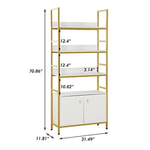 MELLCOM Golden Bookcase, 4 + 2 Tier Bookshelf with 2 Pull-Out Storage Cabinet Bohemian Style 71’’ Modern Bookshelves with 4 Adjustable Foot Pad Easy Assembled for Home, Office