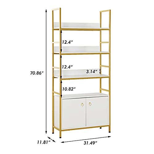 MELLCOM Golden Bookcase, 4 + 2 Tier Bookshelf with 2 Pull-Out Storage Cabinet Bohemian Style 71’’ Modern Bookshelves with 4 Adjustable Foot Pad Easy Assembled for Home, Office