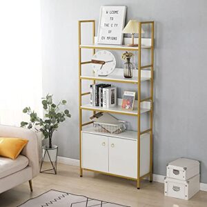 MELLCOM Golden Bookcase, 4 + 2 Tier Bookshelf with 2 Pull-Out Storage Cabinet Bohemian Style 71’’ Modern Bookshelves with 4 Adjustable Foot Pad Easy Assembled for Home, Office