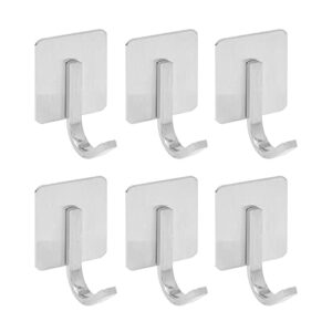 j shape adhesive wall hooks, heavy duty stainless steel for hanging (2.4 in, 6 pack)