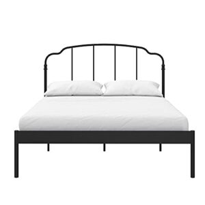 realrooms camie metal bed, adjustable base height, no box spring needed, queen, black