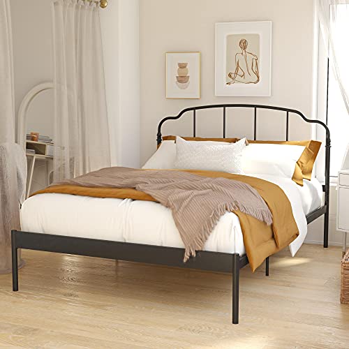 REALROOMS Camie Metal Bed, Adjustable Base Height, No Box Spring Needed, Queen, Black