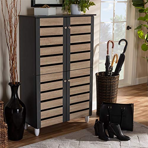 BOWERY HILL Mordern Two-Tone Oak Wood 4-Door Shoe Cabinet in Dark Gray