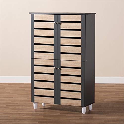 BOWERY HILL Mordern Two-Tone Oak Wood 4-Door Shoe Cabinet in Dark Gray