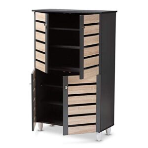 BOWERY HILL Mordern Two-Tone Oak Wood 4-Door Shoe Cabinet in Dark Gray