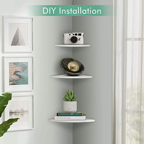 Ejoyous Home Wall Shelf, 3Pcs Corner Wall Mount Floating Shelves White Hanging Storage Display Shelf for Kitchen Office Living Room Decor