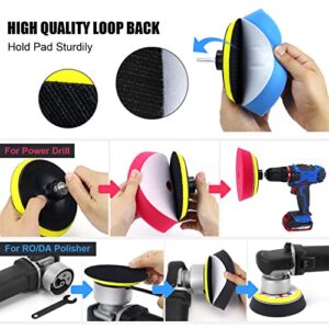 7PCS 5 Inch Buffer Polisher Pads Kit, 5’’ Foam Buffing & Polishing Pad with 5/8’’-11 Backer Pad and Drill Adapter, Car Sponge Buffering Wheels for Polishing & Waxing fit RO/DA Polisher or Drill