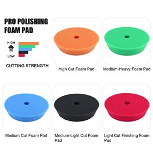 7PCS 5 Inch Buffer Polisher Pads Kit, 5’’ Foam Buffing & Polishing Pad with 5/8’’-11 Backer Pad and Drill Adapter, Car Sponge Buffering Wheels for Polishing & Waxing fit RO/DA Polisher or Drill