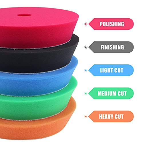 7PCS 5 Inch Buffer Polisher Pads Kit, 5’’ Foam Buffing & Polishing Pad with 5/8’’-11 Backer Pad and Drill Adapter, Car Sponge Buffering Wheels for Polishing & Waxing fit RO/DA Polisher or Drill