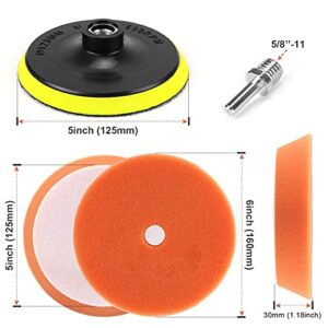 7PCS 5 Inch Buffer Polisher Pads Kit, 5’’ Foam Buffing & Polishing Pad with 5/8’’-11 Backer Pad and Drill Adapter, Car Sponge Buffering Wheels for Polishing & Waxing fit RO/DA Polisher or Drill