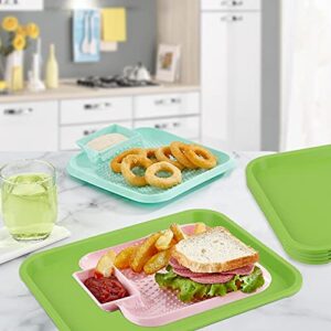 12 Pack Fast Food Serving Tray, 10 x 14 Inch Rectangle Fast Food Cafeteria Service Tray, Plastic Tray for Cafe, Food, Cafeteria, Green