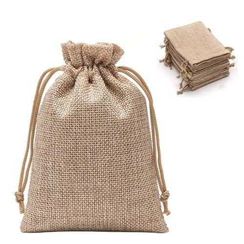 KUPOO Burlap Gift Bags Wedding Hessian Jute Bags Linen Jewelry Pouches with Drawstring for Wedding Party,DIY Craft and Christmas (Natural, 5X7 Inch (30pcs))