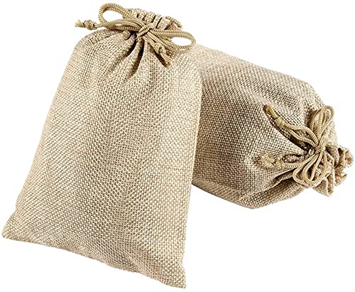 KUPOO Burlap Gift Bags Wedding Hessian Jute Bags Linen Jewelry Pouches with Drawstring for Wedding Party,DIY Craft and Christmas (Natural, 5X7 Inch (30pcs))