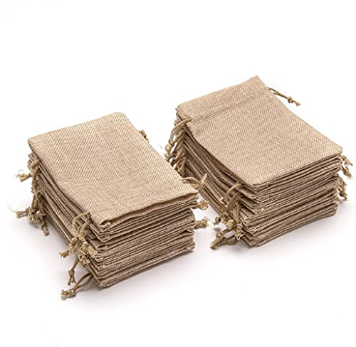 KUPOO Burlap Gift Bags Wedding Hessian Jute Bags Linen Jewelry Pouches with Drawstring for Wedding Party,DIY Craft and Christmas (Natural, 5X7 Inch (30pcs))