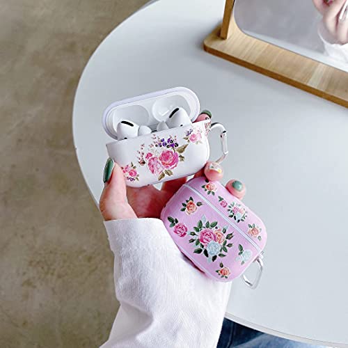 Airpod Pro Case Cover, Soft Cute Floral Print Air Pods Pro Case with Keychain for Girls and Women with Apple Airpods Pro Case (White)