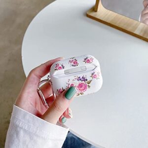 Airpod Pro Case Cover, Soft Cute Floral Print Air Pods Pro Case with Keychain for Girls and Women with Apple Airpods Pro Case (White)