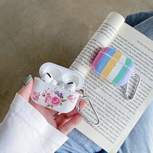 Airpod Pro Case Cover, Soft Cute Floral Print Air Pods Pro Case with Keychain for Girls and Women with Apple Airpods Pro Case (White)