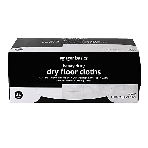 Amazon Basics Quilted Heavy Duty Dry Floor Cloths to Clean Dust, Dirt, Pet Hair, 44 Count (Pack of 1), White, 11" x 8.7"