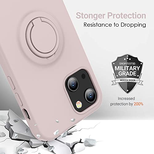 MOCCA Compatible with iPhone 13 Case 6.1 inch with Ring Kickstand | Liquid Silicone | Microfiber Liner | Anti-Scratch Full-Body Shockproof Protective Case for iPhone 13 Women Girl - Pink Sand