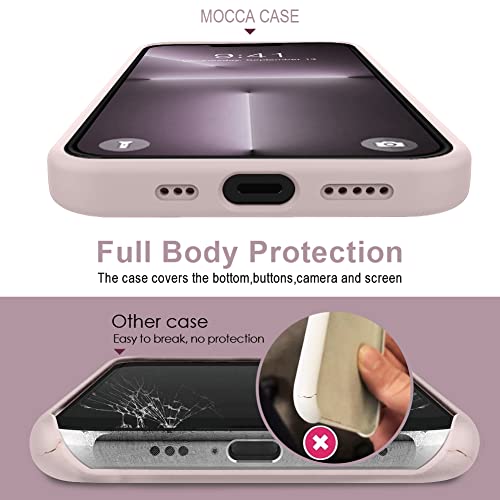 MOCCA Compatible with iPhone 13 Case 6.1 inch with Ring Kickstand | Liquid Silicone | Microfiber Liner | Anti-Scratch Full-Body Shockproof Protective Case for iPhone 13 Women Girl - Pink Sand