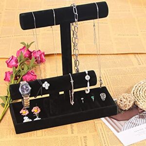 ByKen Multi-Functional Necklace Holder,Bracelet Holder,Jewelry Organizer Stand with Earrings Rings Tray,Jewelry Holder for Scrunchie Watches Detachable(Black Velvet)