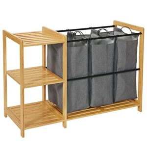 Bamboo Laundry Hamper with Shelves - Freestanding Laundry Hamper Basket Table with Removable Sliding Bags - Bamboo Storage Laundry Organizer Cabinet for Bedroom, Bathroom, Laundry Room