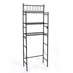 Upvoted Houseware 3 Shelf Over The Toilet Shelving Unit Bathroom Space Saver Corner Storage Rack Organizer, with 4-Hooks, Black