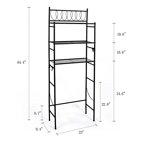 Upvoted Houseware 3 Shelf Over The Toilet Shelving Unit Bathroom Space Saver Corner Storage Rack Organizer, with 4-Hooks, Black