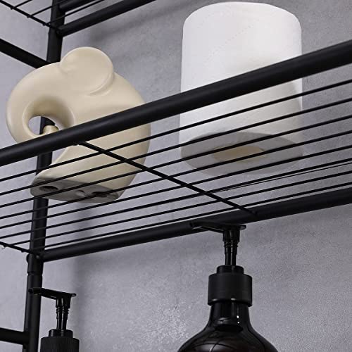 Upvoted Houseware 3 Shelf Over The Toilet Shelving Unit Bathroom Space Saver Corner Storage Rack Organizer, with 4-Hooks, Black