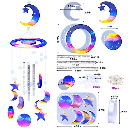 Mity rain Resin Mold, 62pcs Wind Chimes Resin Molds Silicone Kit Bundle Moon Design for Resin Casting, Jewelry Resin Casting Molds Wind Bell Epoxy Molds for Home Decor